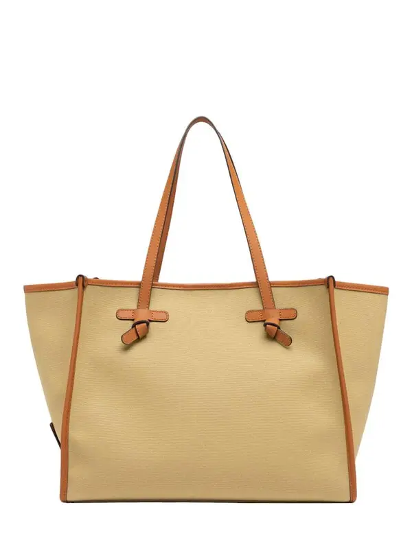 GIANNI CHIARINI Marcella Cotton Canvas Tote Bag With Calfskin Details - Dark
