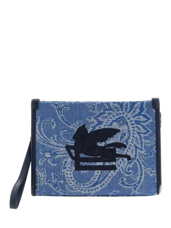 Etro Essential Paisley Jacquard Cotton Denim Clutch - Blue
