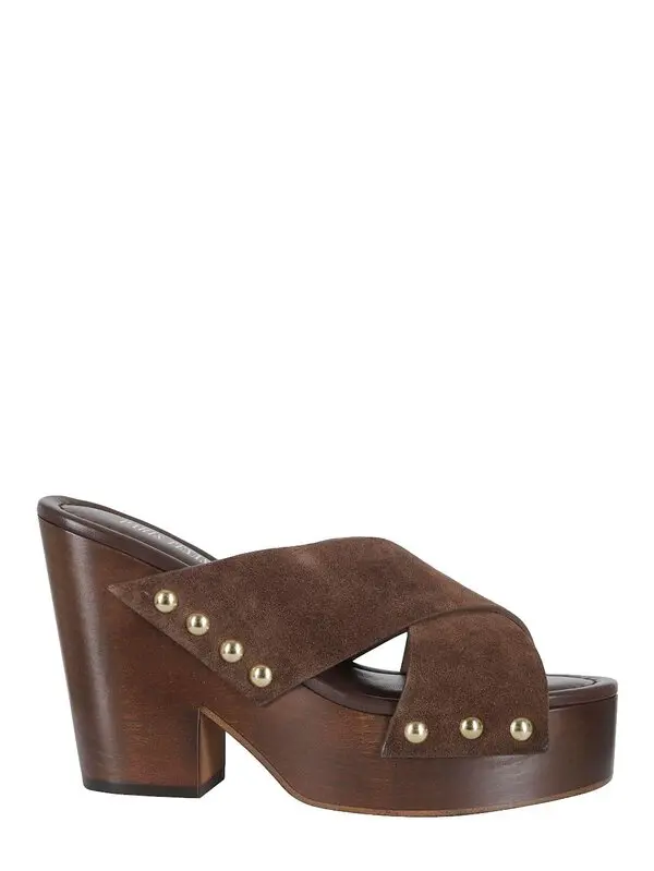 Paris Texas Marisol Suede Mules Sandals With Studs And Platform - Ebony