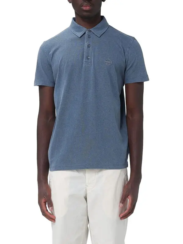 MURPHY&NYE Cotton Short-sleeve Polo Shirt With Ribbed Collar - Blue