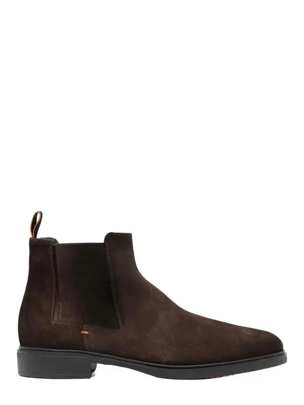 Santoni Suede Chelsea Boots With Rubber Sole - Brown