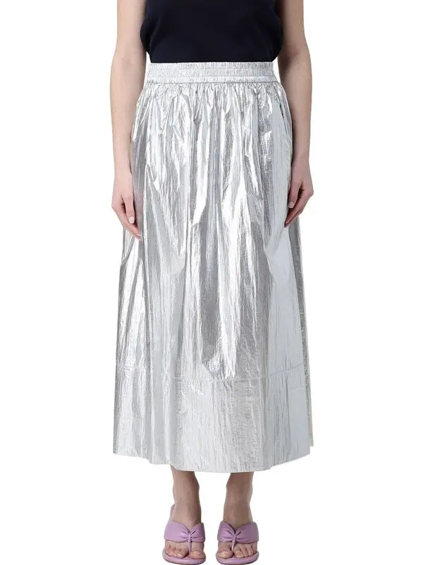 Tibi Laminated Technical Fabric Midi Skirt - Silver