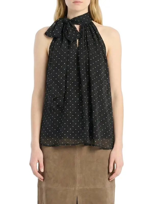 ROTATE BY BIRGER CHRISTENSEN Polka Dot Draped Halter Neck Top - Black