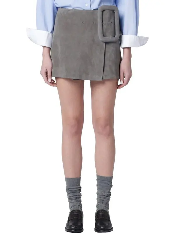 AMI Paris Suede Mini Skirt With Buckle - Grey