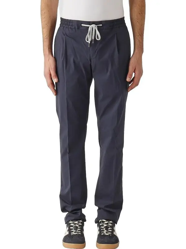 PT TORINO Stretch Cotton Blend Drawstring Trousers - Navy