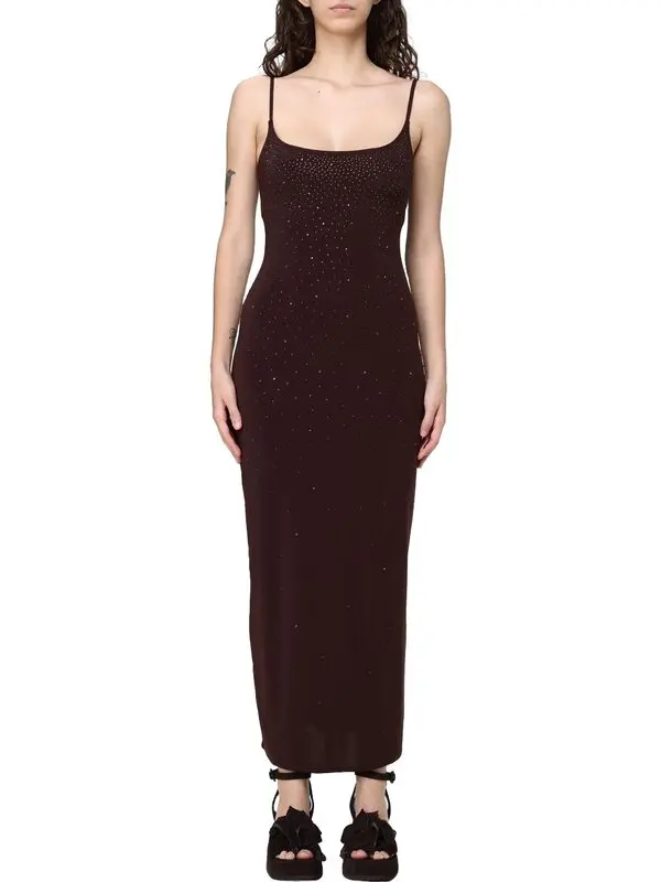 MC2 SAINT BARTH Jersey Midi Dress With Rhinestones - Brown