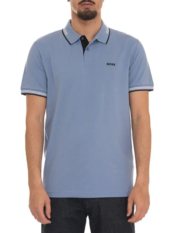 BOSS Cotton Polo With Logo - Sky