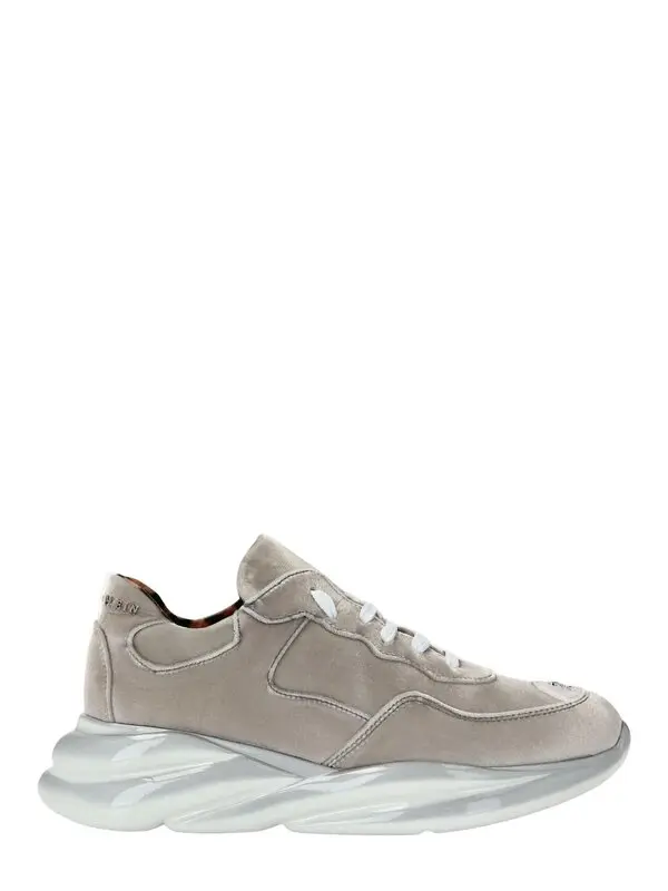 Philipp Plein Velvet Lace-up Low-top Sneakers With Chunky Sole - Silver