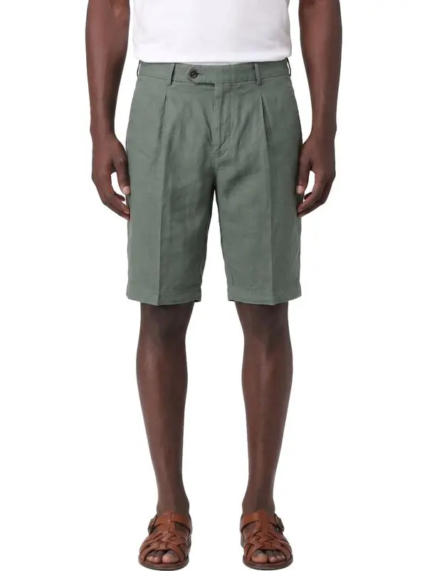 PT TORINO Chino Shorts In Linen And Cotton Blend - Forest Green