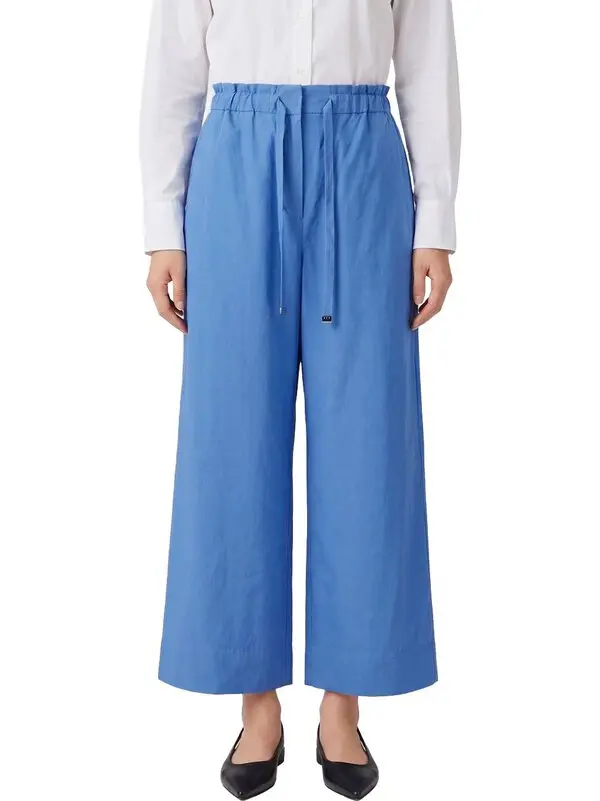 Max Mara High-waisted Wide-leg Cropped Linen Trousers - Blue