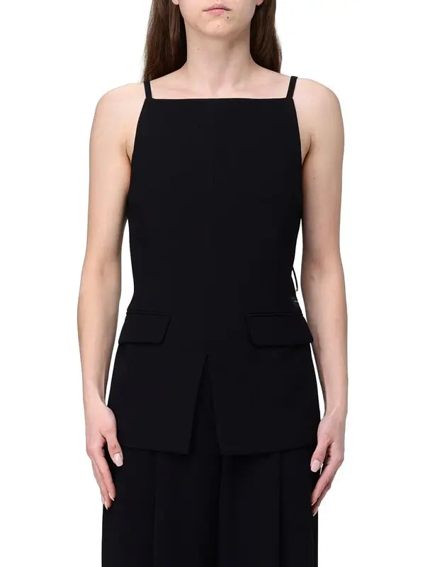 Armani Exchange Sleeveless Square Neck Top With Dual Pockets - Black