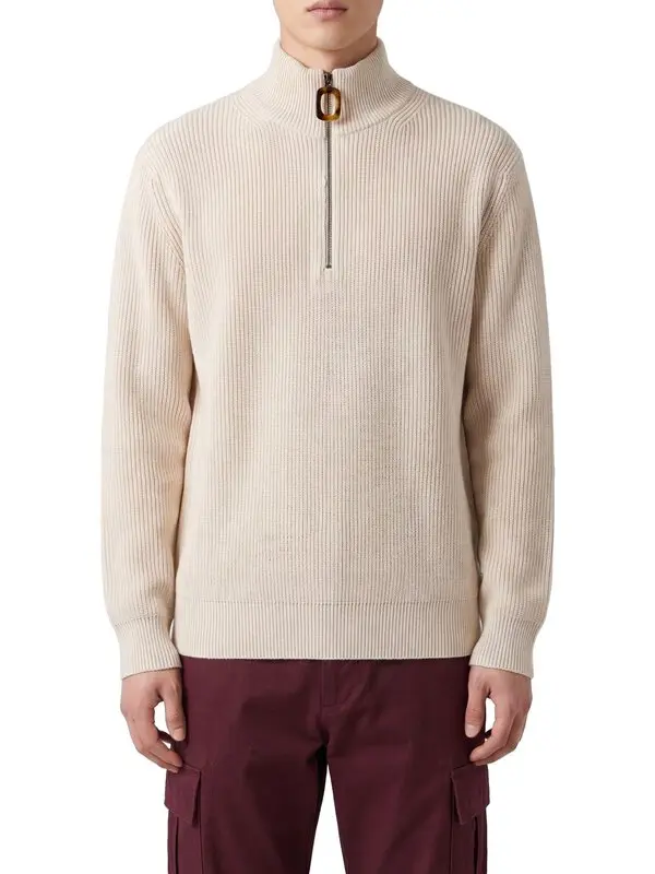 JW Anderson Wool And Cotton Knit Highneck Sweater With Half-zip Closure - Beige