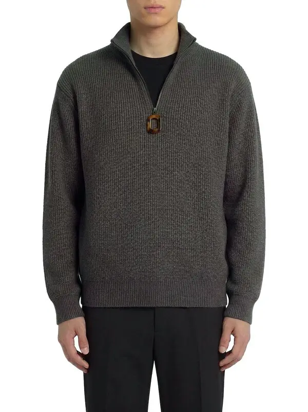 JW Anderson Wool And Cotton Knit Highneck Sweater With Half-zip Closure - Grey