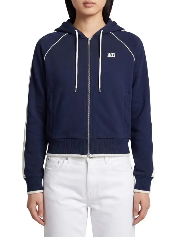 WALES BONNER Cotton-blend Zip-up Hoodie With Logo - Blue