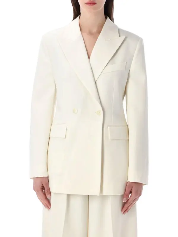 ANINE BING Double-breasted Wool Blend Blazer - Ecru