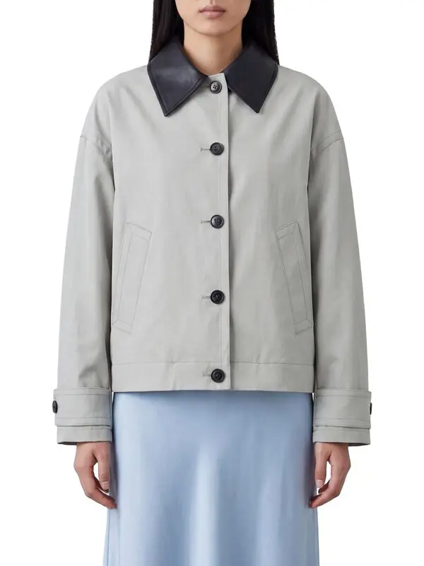 DURAZZI MILANO Lightweight Cotton Jacket With Leather Collar And Dropped Shoulders - Grey