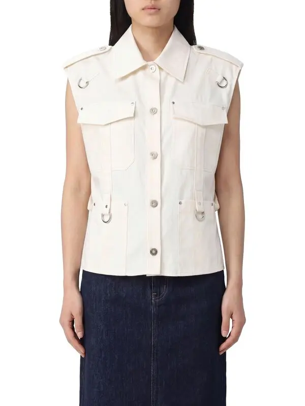 DURAZZI MILANO Sleeveless Cotton Shirt With Epaulettes And Metal Ring - Beige