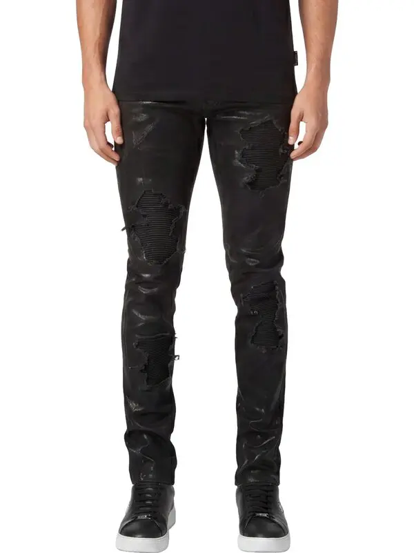 Philipp Plein Distressed Moto Jeans - Black