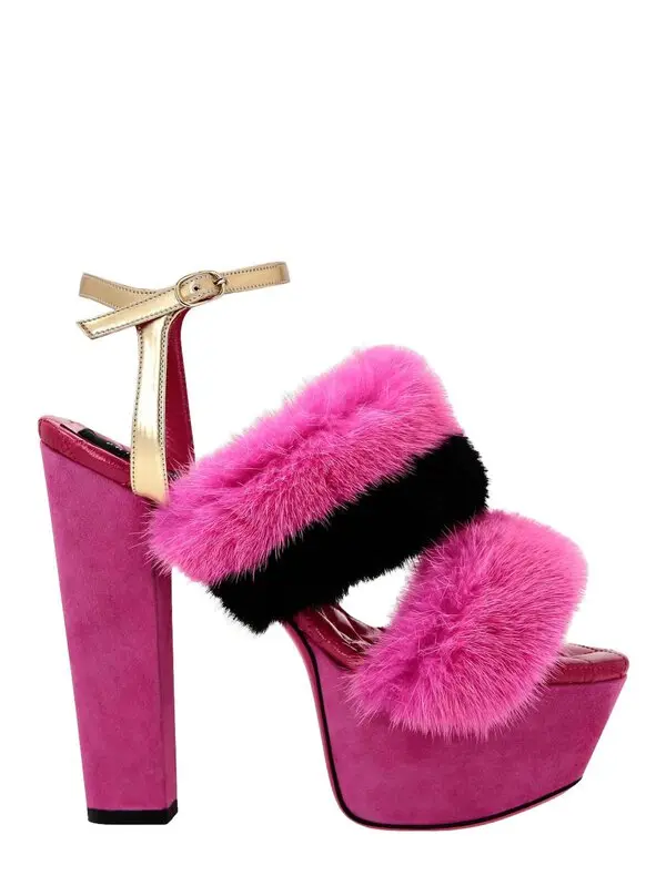 Philipp Plein Striped Suede And Fur Platform Sandals - Fuchsia