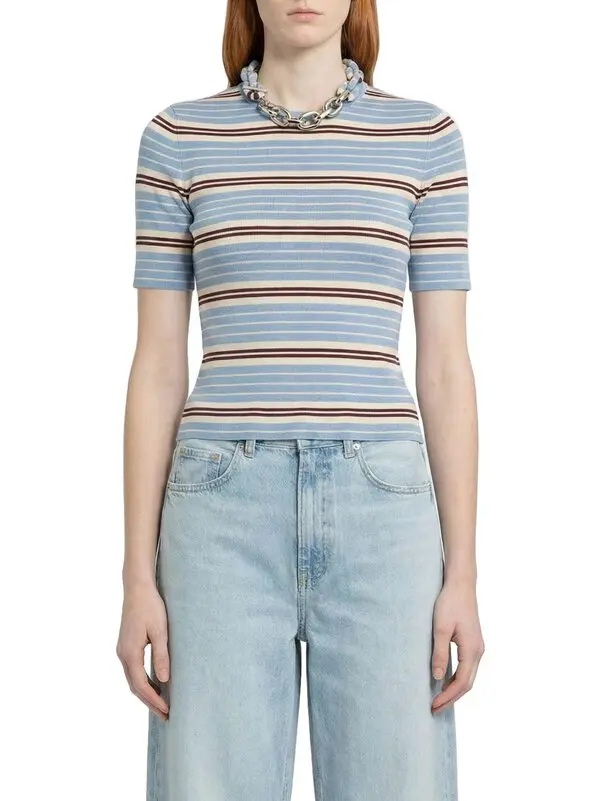 Rabanne Striped Knit Jumper With Chain Detail - Blue