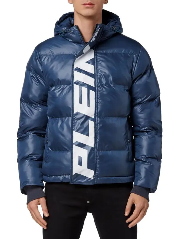 Philipp Plein Technical Fabric Padded Hooded Puffer Jacket - Blue