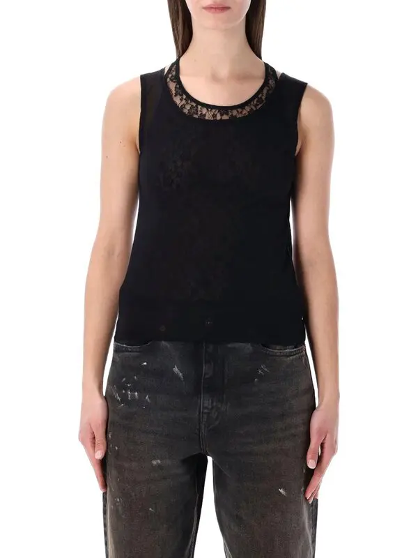 Our Legacy Sleeveless Cotton Blend Top With Lace Inserts - Black