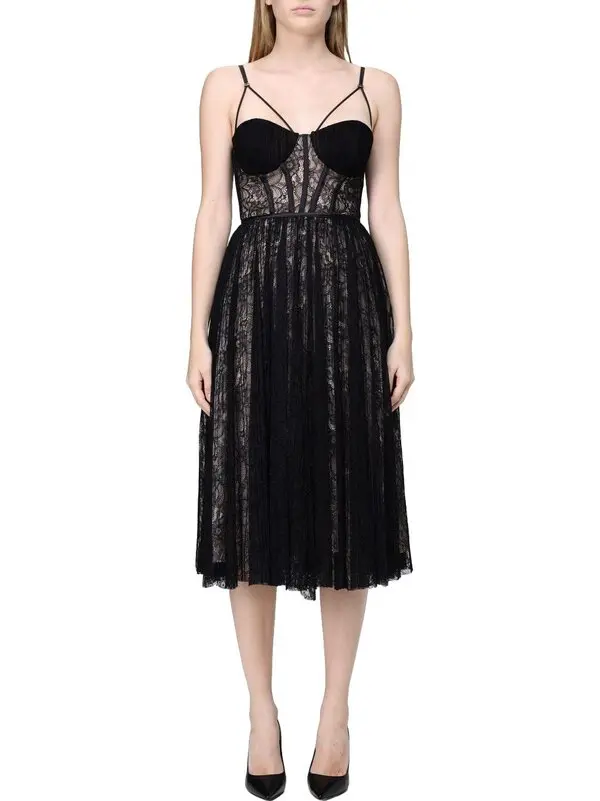 Elisabetta Franchi Lace Bustier Midi Dress - Black
