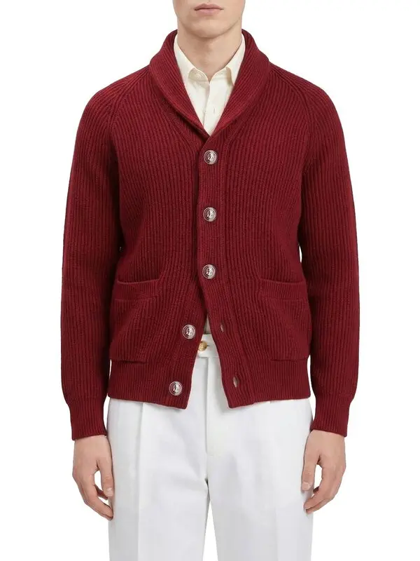 Brunello Cucinelli Cotton Shawl Collar Cardigan - Cherry