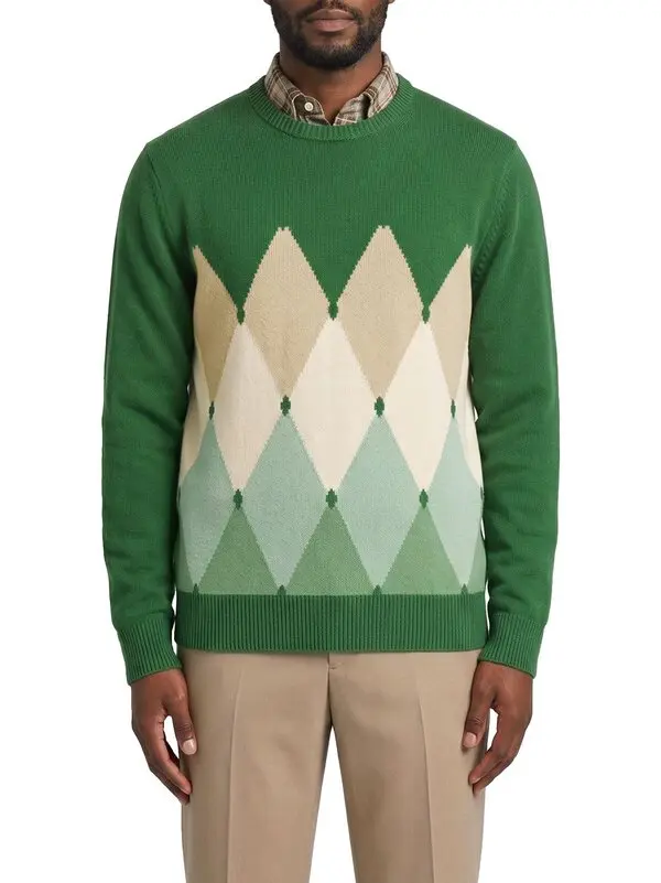 BALLANTYNE Argyle Cotton And Cashmere Blend Crew Neck Sweater - Green