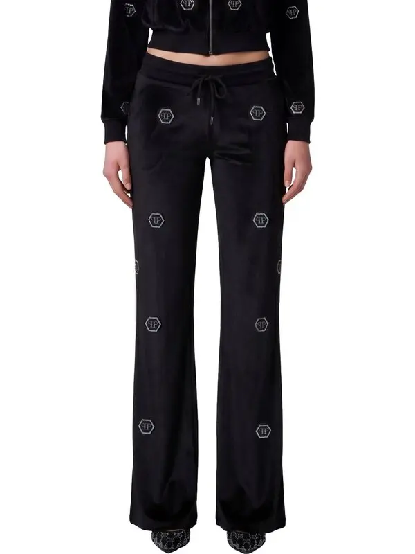 Philipp Plein Velvet Jogging Trousers With Rhinestone Hexagon Logo - Black
