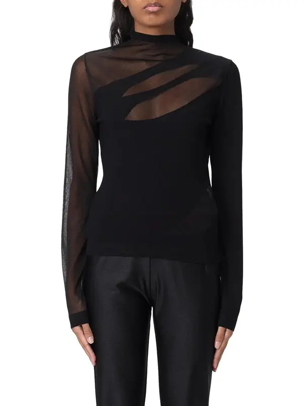 Just Cavalli Long Sleeve Sheer Top - Black