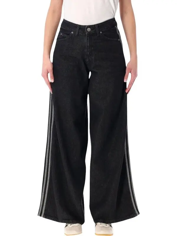 ADIDAS ORIGINALS Wide Leg Cotton Denim Jeans - Black
