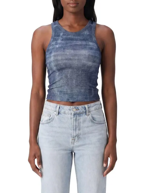 Liu Jo Sleeveless Cropped Top In Viscose Jersey With Abstract Print - Denim