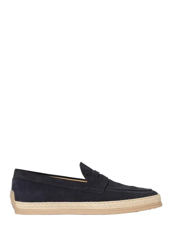 TOD'S Suede Calfskin Loafers With Embossed T Logo - Blue