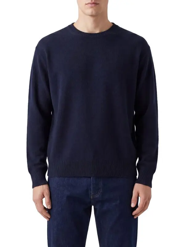 THE ROW Long-sleeved Crewneck Sweater In Pure Cashmere - Navy