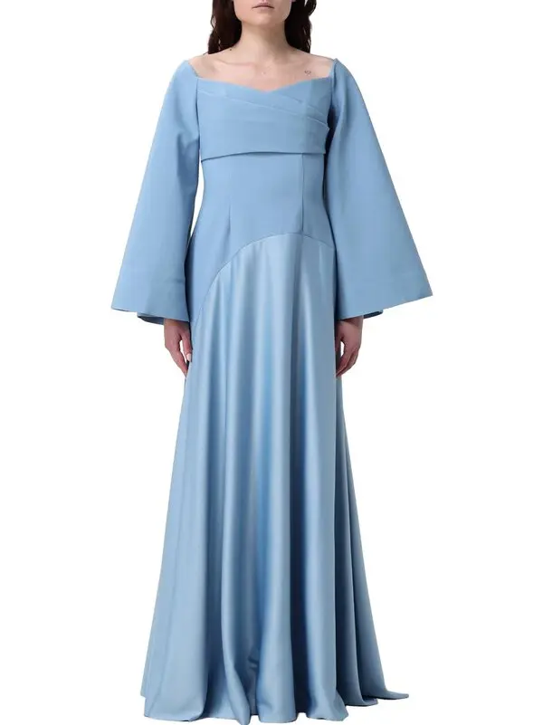 Solace London Long Crêpe Dress - Gnawed Blue