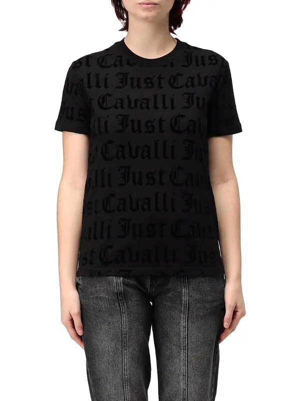 Just Cavalli T-shirt With All-over Logo Print - Black