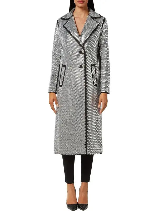 Philipp Plein Long Double-breasted Coat With Crystals And Peak Lapels - Black