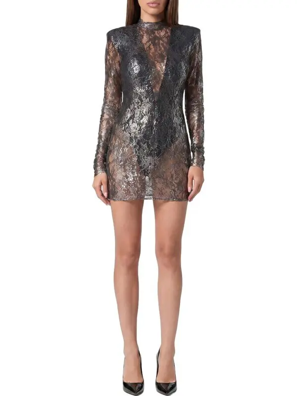 Philipp Plein Long-sleeved Lace Sheath Mini Dress - Black