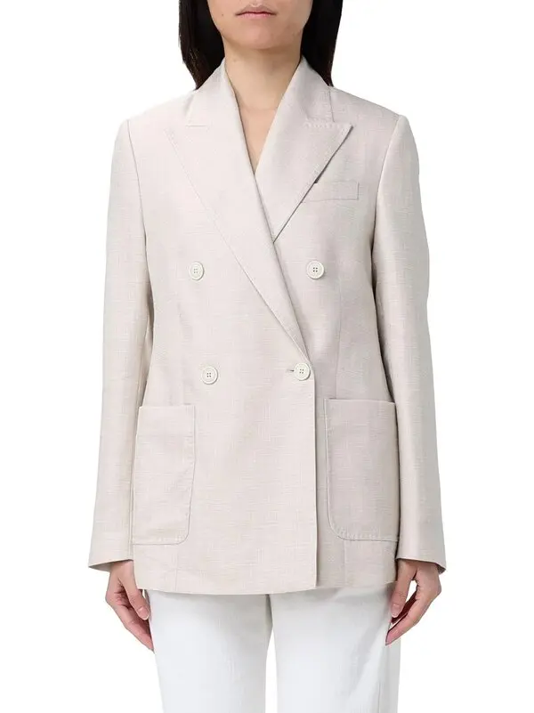 Eleventy Double Breasted Blazer In Virgin Wool Blend - Sand