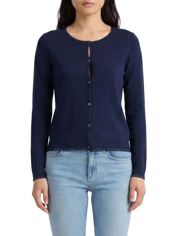 Liu Jo Slim Fit Cardigan With Contrast Trims - Navy