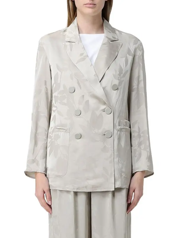 Armani Exchange Double Breasted Blazer With Leaf Print - Dust