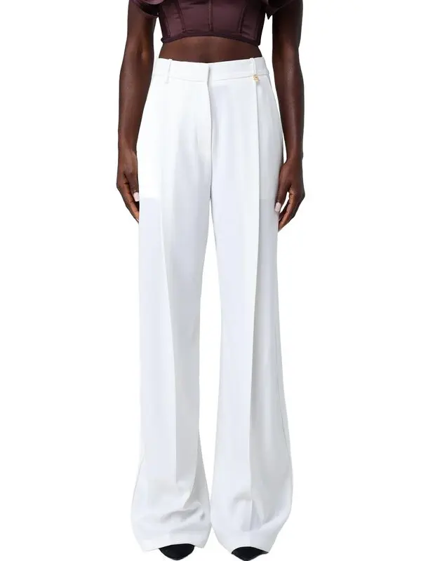 Elisabetta Franchi Crêpe Wide Leg Trousers - Ivory