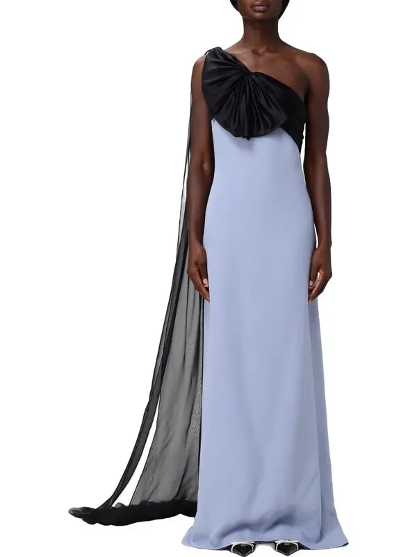 Valentino Garavani One-shoulder Maxi Dress With Draped Cape - Gnawed Blue