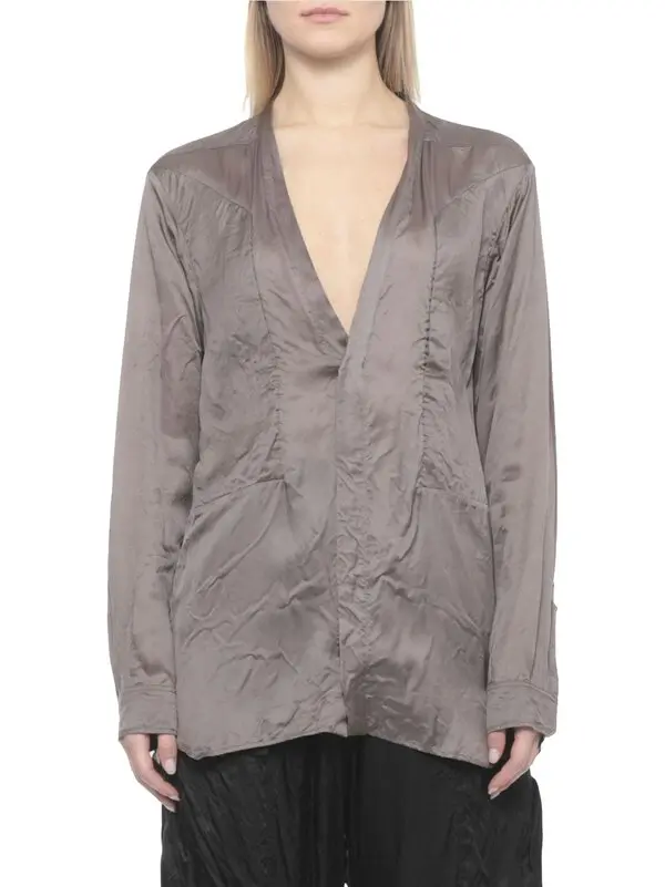 Rick Owens Long Sleeve V-neck Cotton Blend Shirt - Black