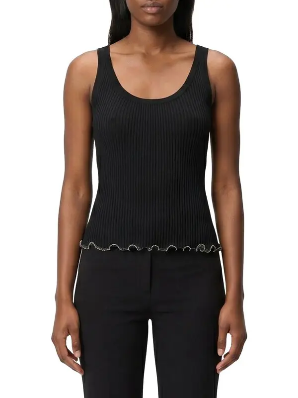 Pinko Ribbed Cotton Blend Top With Uneck - Black
