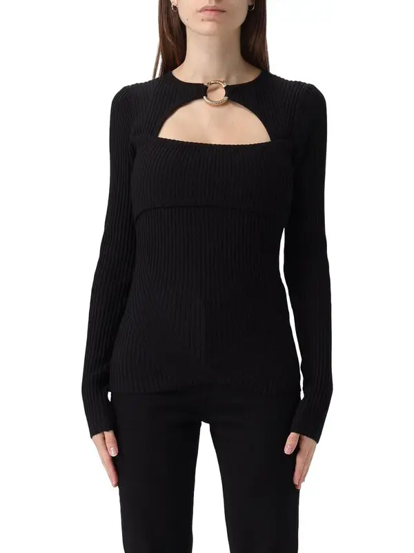Just Cavalli Ribbed Knit Top With Keyhole Detail - Black