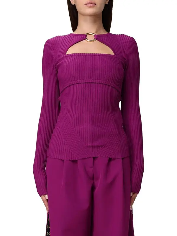 Just Cavalli Ribbed Knit Top With Keyhole Detail - Violet
