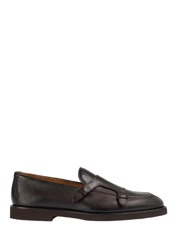 DOUCAL'S Leather Monk Strap Shoes - Dark