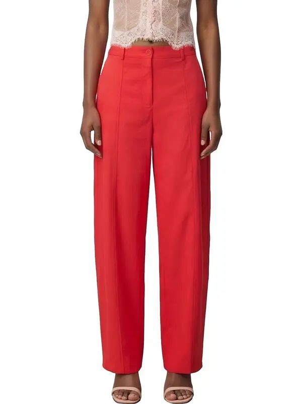 Pinko Mid-rise Wide-leg Pants In Stretch Cotton - Red